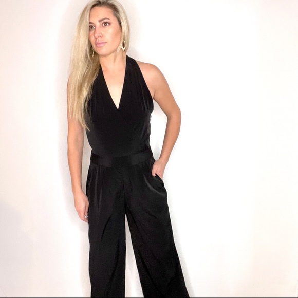 Express | Pants & Jumpsuits | Express Black Halter Open Back Jumpsuit ...